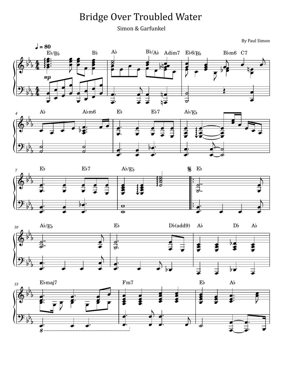 Paul Simon Bridge Over Troubled Water Simon And Garfunkel For Piano