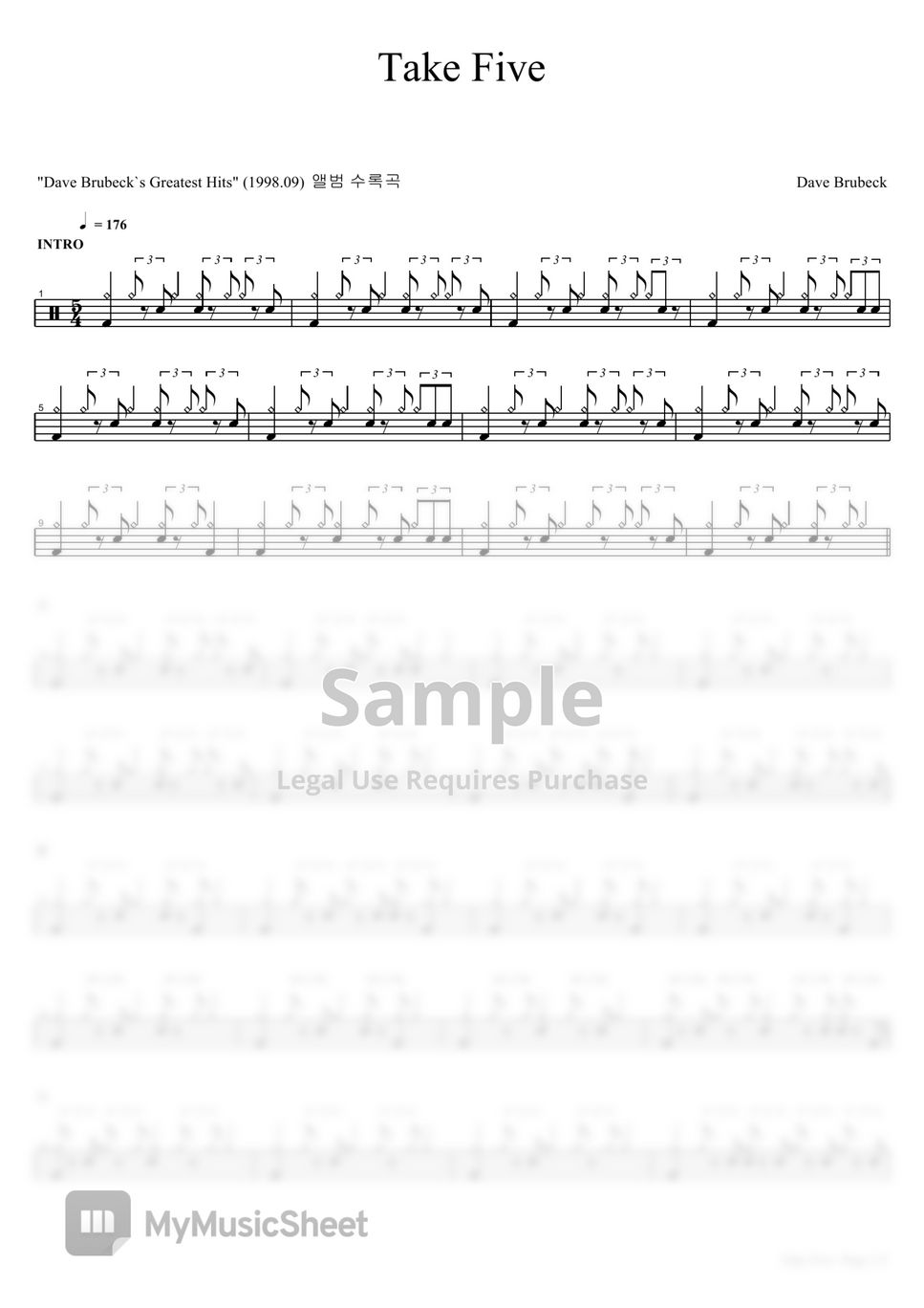 Dave Brubeck - Take Five Sheets by COPYDRUM