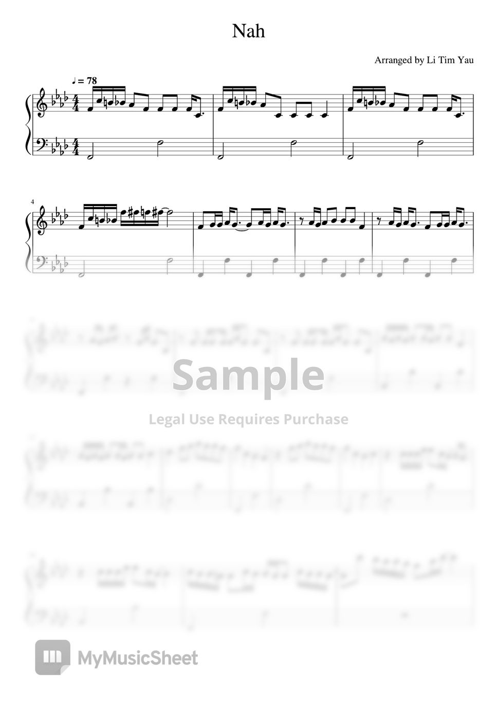 Anson Lo 盧瀚霆 - Nah (Piano Cover) Sheets by Li Tim Yau