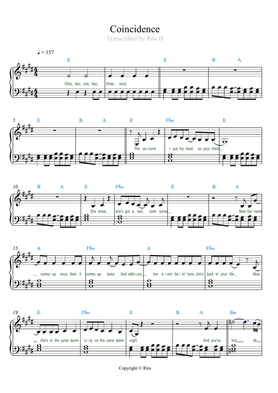 Sabrina Carpenter - Coincidence Sheets by Rita B