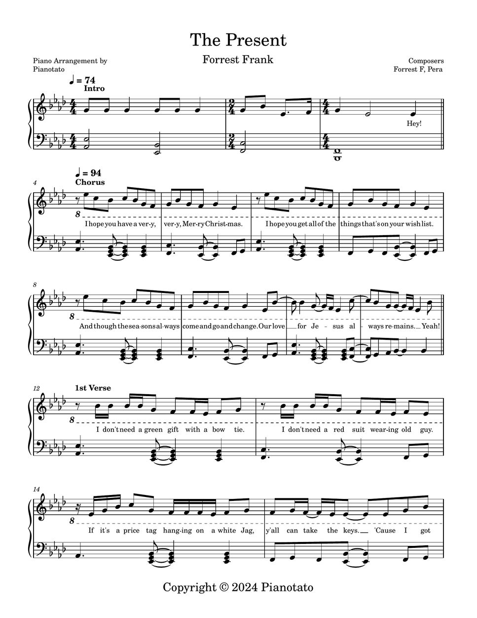 Forrest Frank - The Present Sheet Music by Pianotato