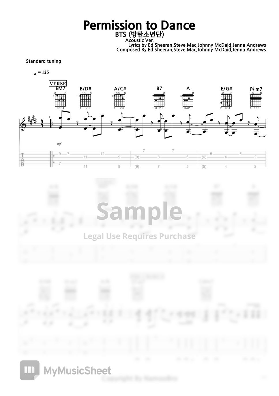 BTS(방탄소년단) - Permission to Dance Sheets by NamooBro