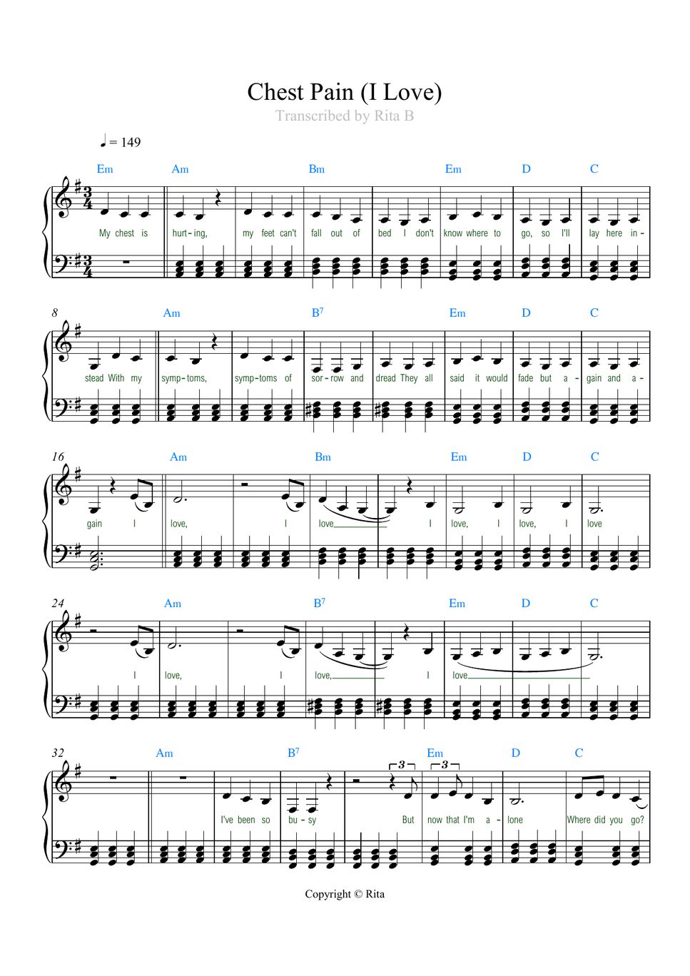 Malcolm Todd - Chest Pain (I Love) (lyrics/chords) 악보 by Rita B