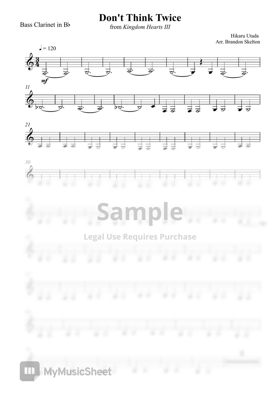 Hikaru Utada - Don't Think Twice (Parts) Sheet by Brandon Skelton