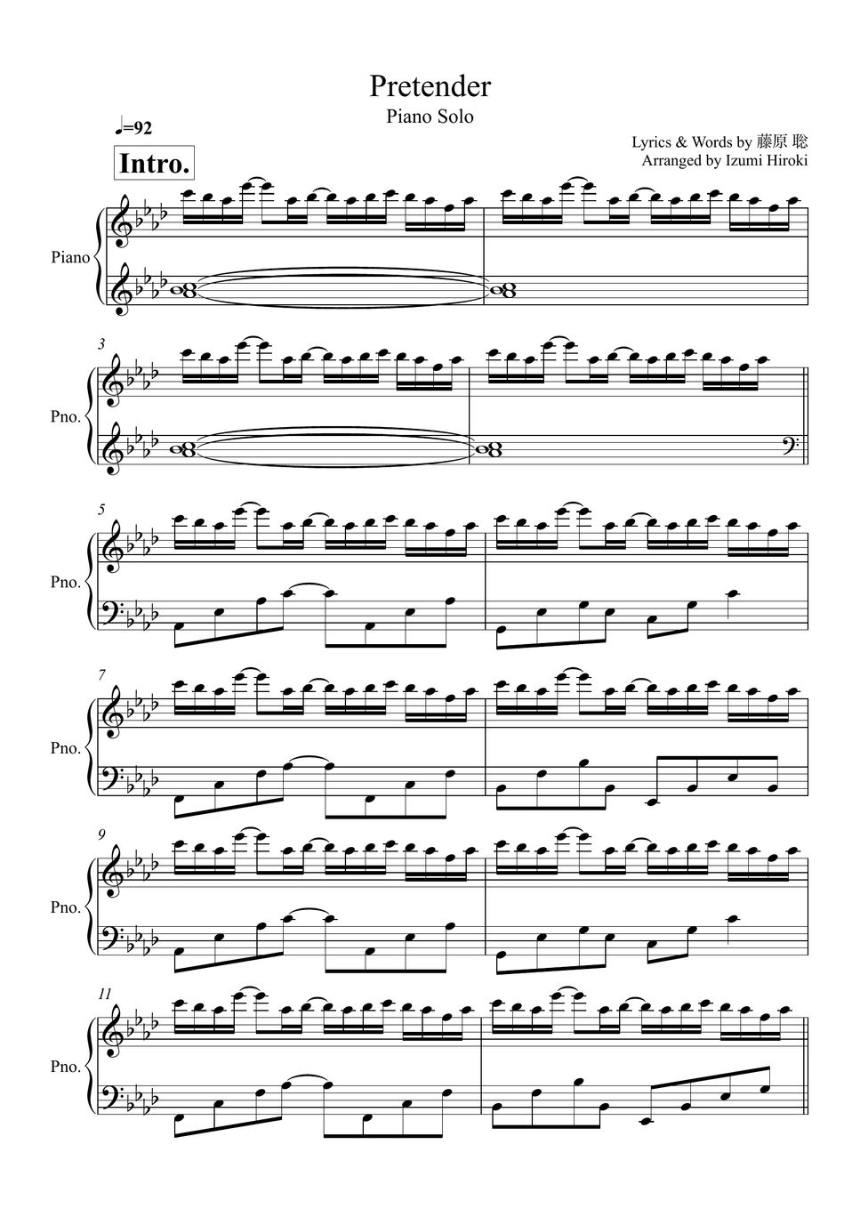Official髭男dism - Pretender (ピアノソロ) 楽譜 by 泉宏樹
