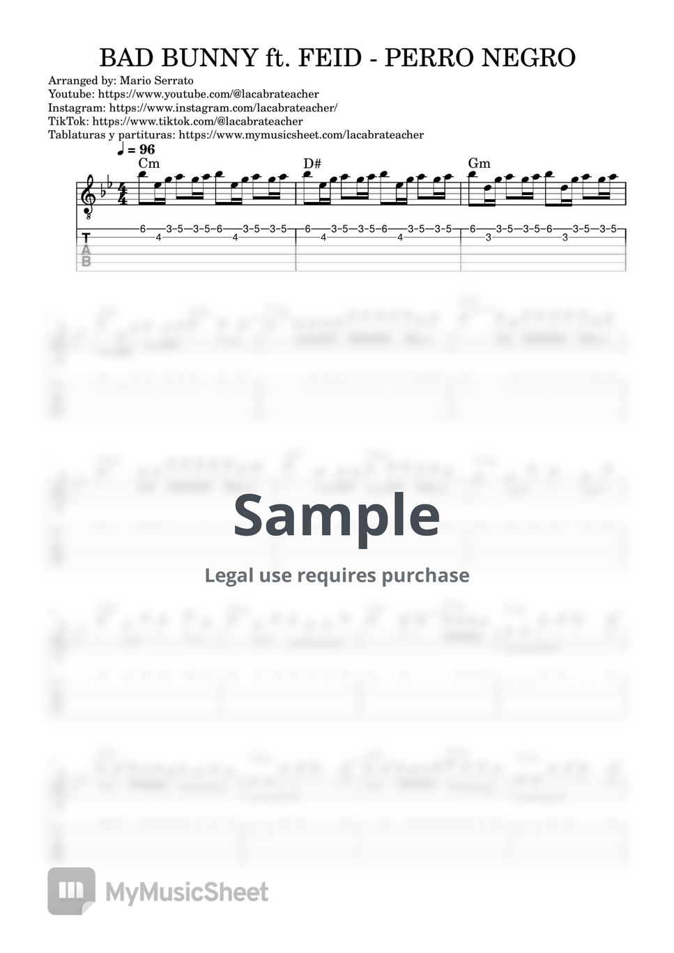 BAD BUNNY ft. FEID - PERRO NEGRO Sheets by Mario Serrato