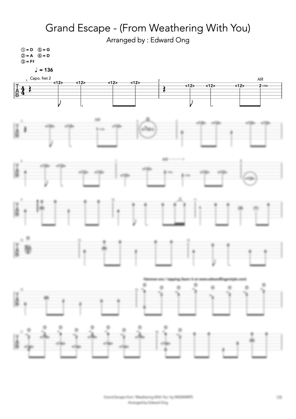 RADWIMPS - Grand Escape (from 'Weathering With You') TAB by Edward Ong