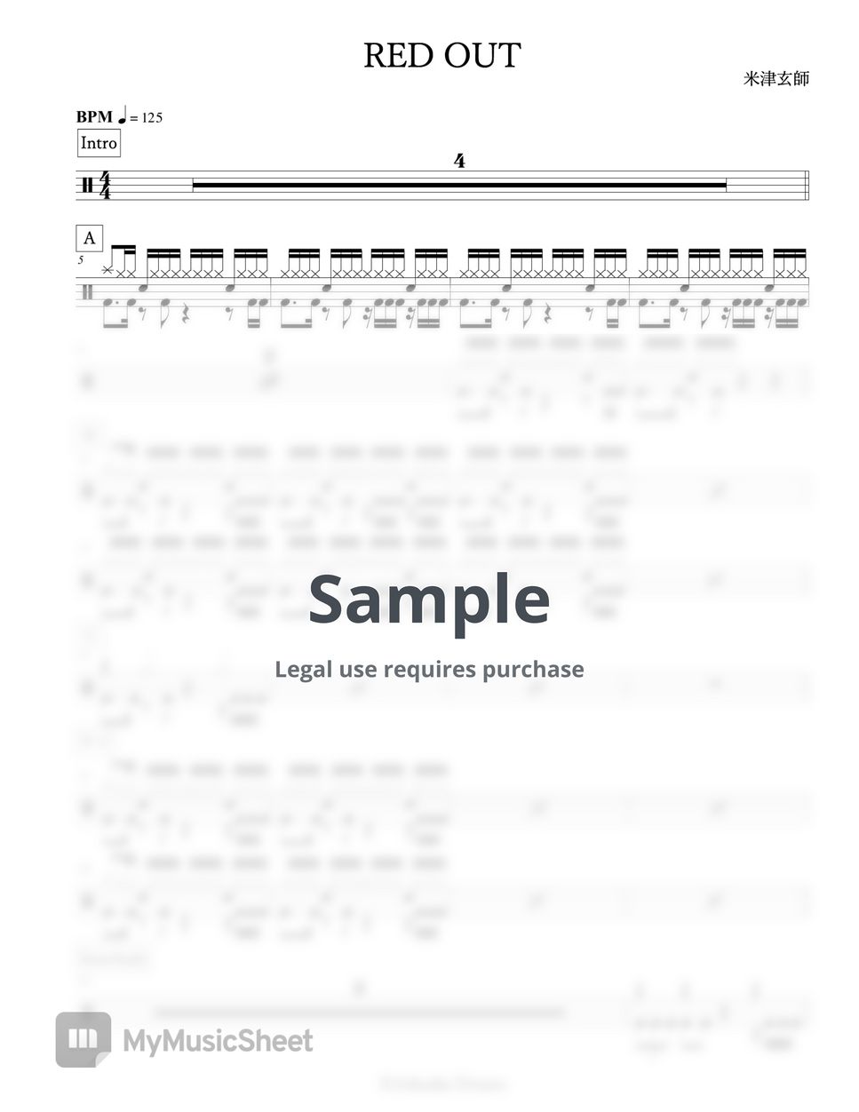 米津玄師 - RED OUT 악보 by Arkadia Drums