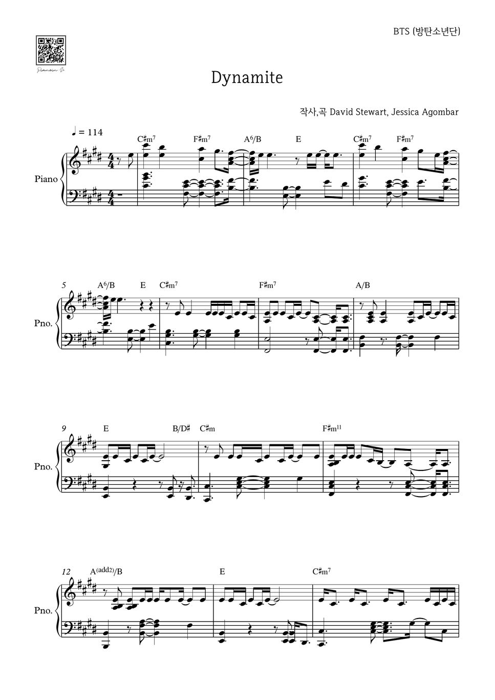 Bts 방탄소년단 Dynamite 악보 By Pianoinu