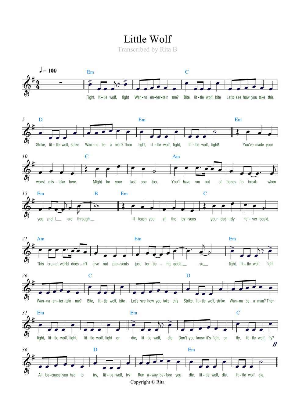 Jorge Rivera-Herrans - Little Wolf from Epic: The Musical Sheet Music by Rita B