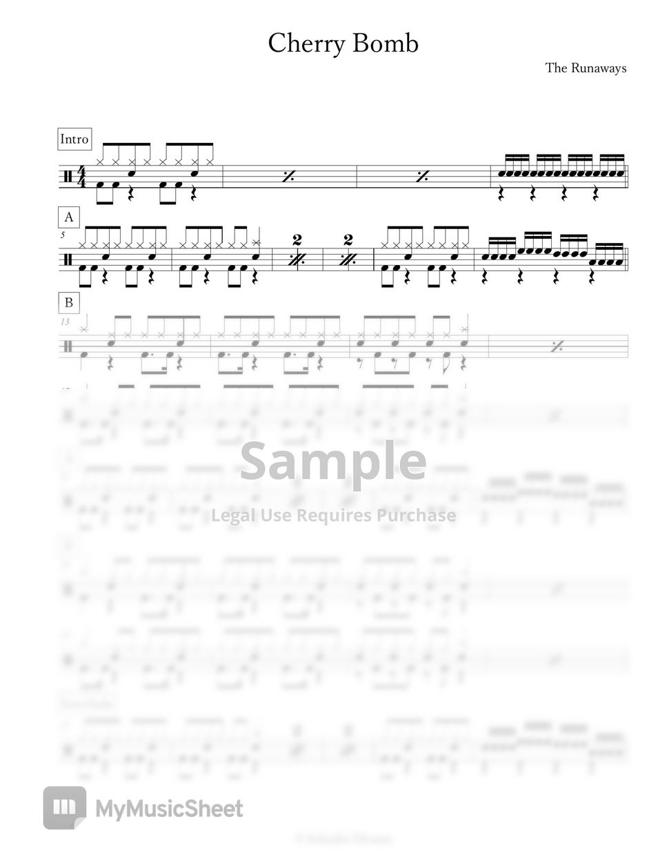 The Runaways - Cherry Bomb نوتة موسيقية by Arkadia Drums