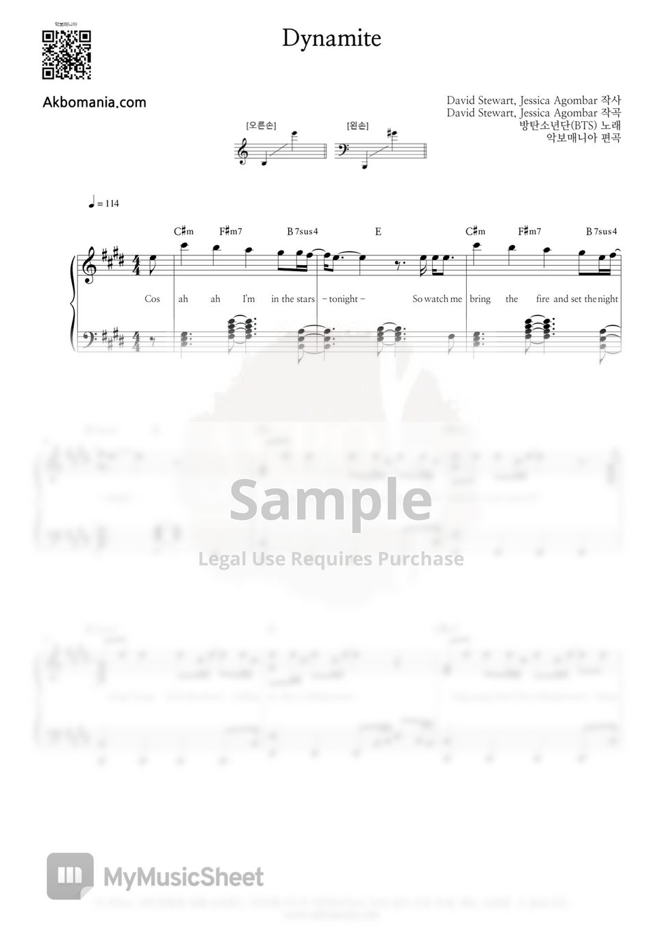 Bts Dynamite Original Key Sheets By Akbomania