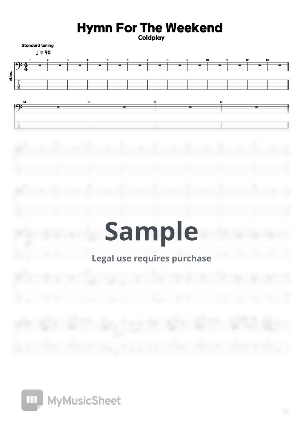 Coldplay - Hymn For The Weekend Tab + 1staff by BassBlur