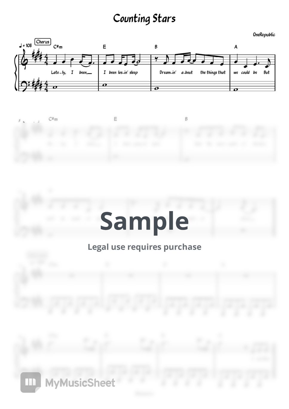 OneRepublic - Counting Stars (Piano solo) Sheets by Meowscore
