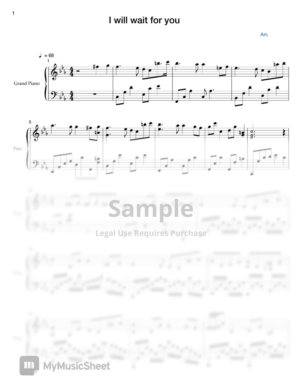 Michell legrand - [The umbrellas ofCherbourg ]쉘부르의 우산-I will wait for you piano Bản nhạc by ...