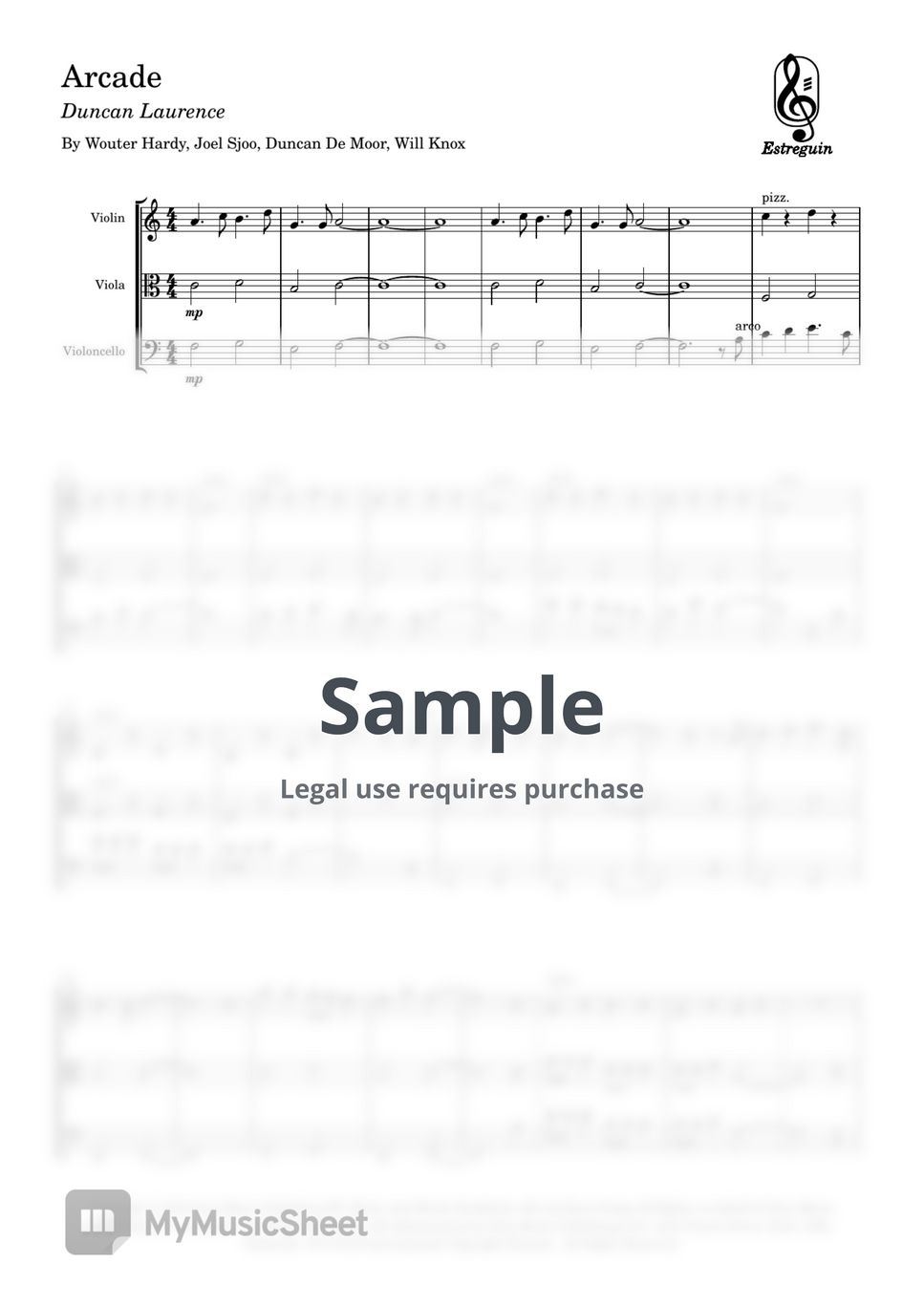 Duncan Laurence - Arcade (String Trio Vln Vla Vlc) Sheet Music by ...