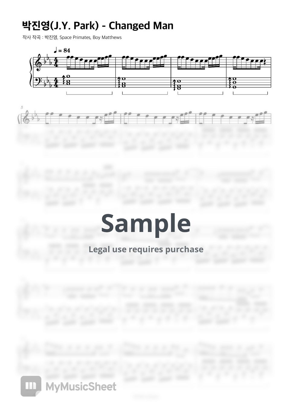 박진영(J.Y. Park) - Changed Man Sheet Music by bvibvi piano