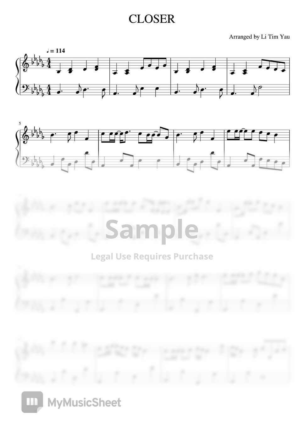 李駿傑 Jeremy - CLOSER (Piano Cover) Sheet Music by Li Tim Yau