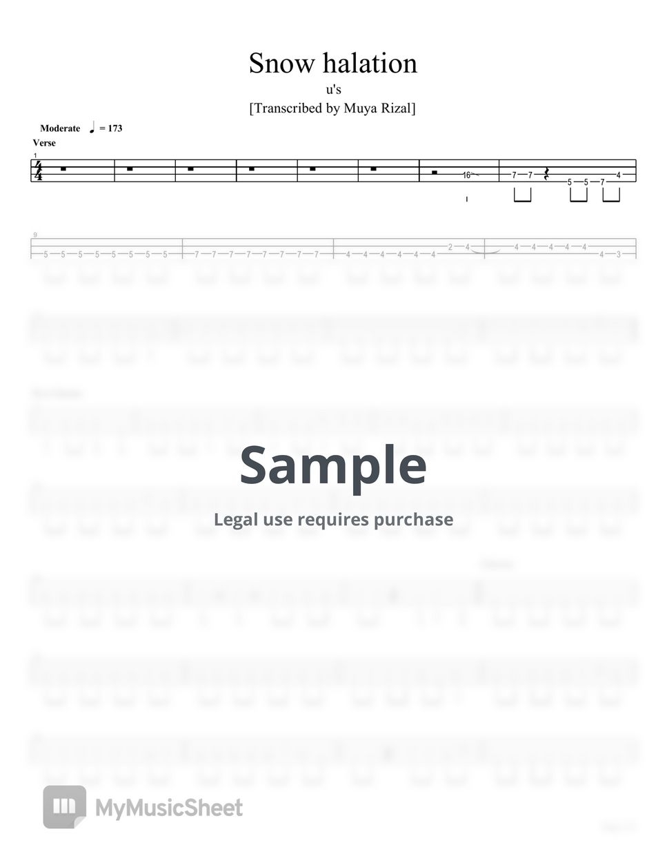 μ's - Snow halation (Bass TAB) Sheets by Muya