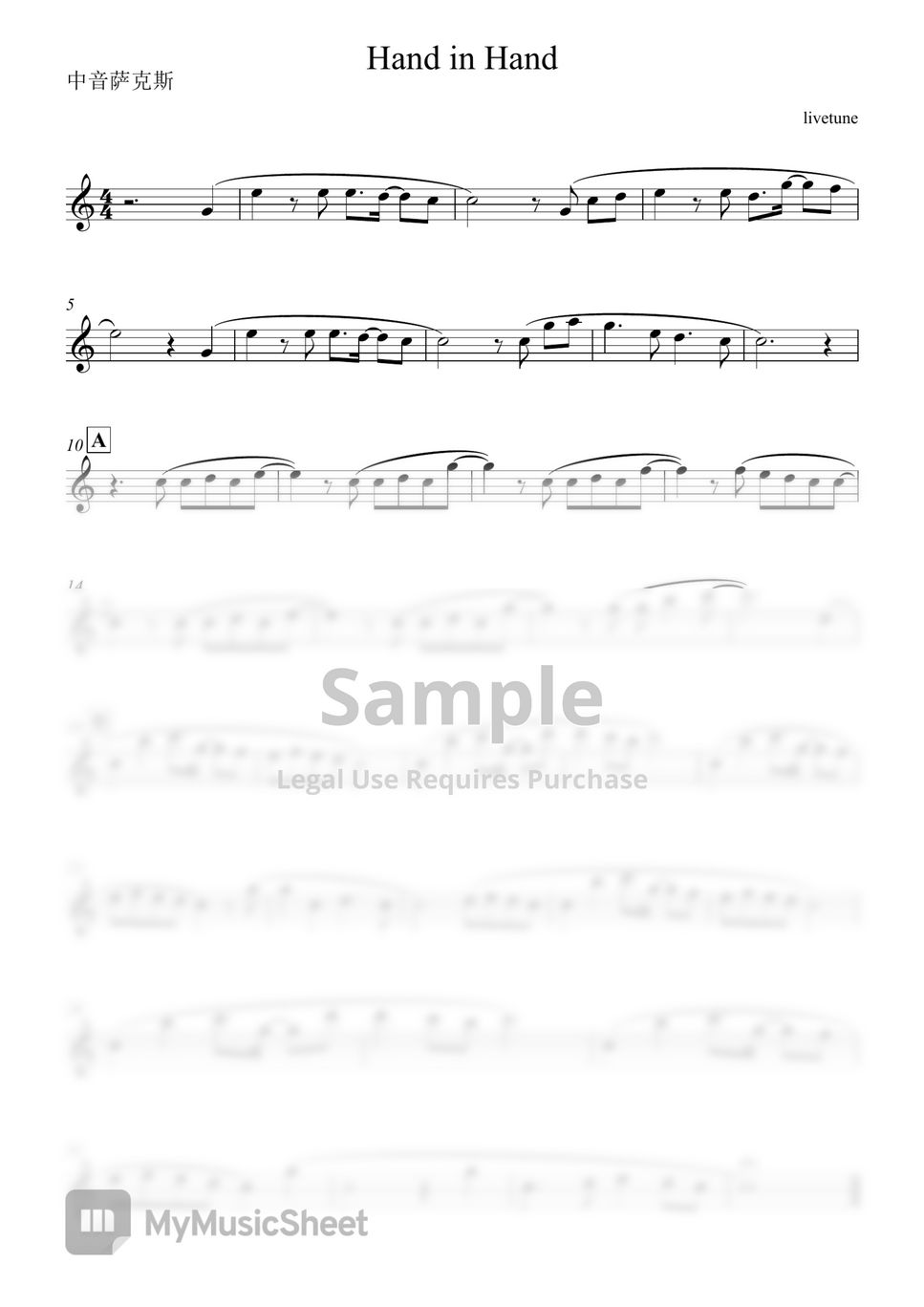 livetune - Hand in Hand (For Alto Sax) Sheets by AlanSXin