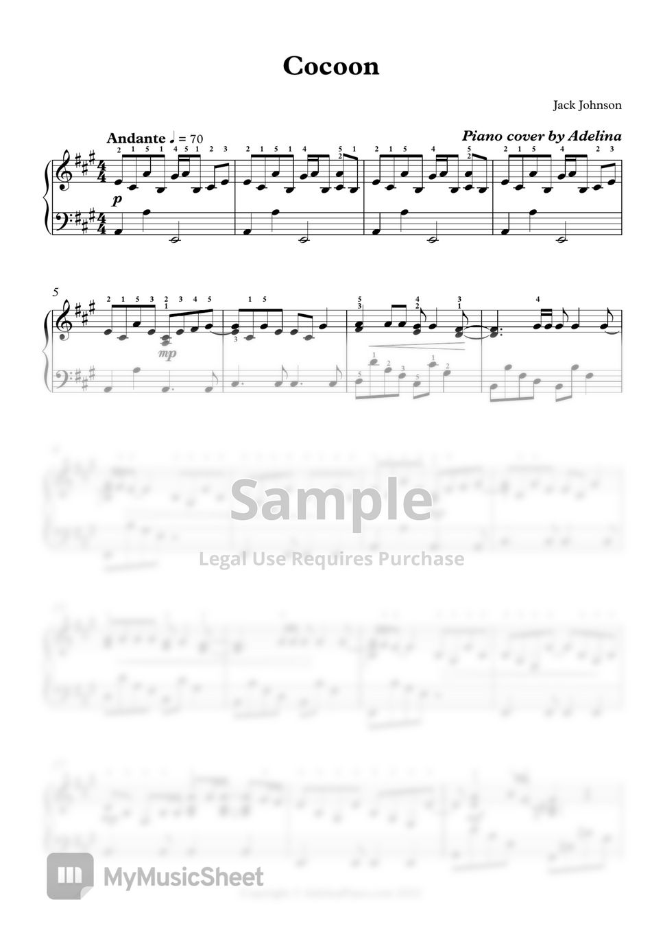 Jack Johnson - Cocoon Sheets by Adelina Piano