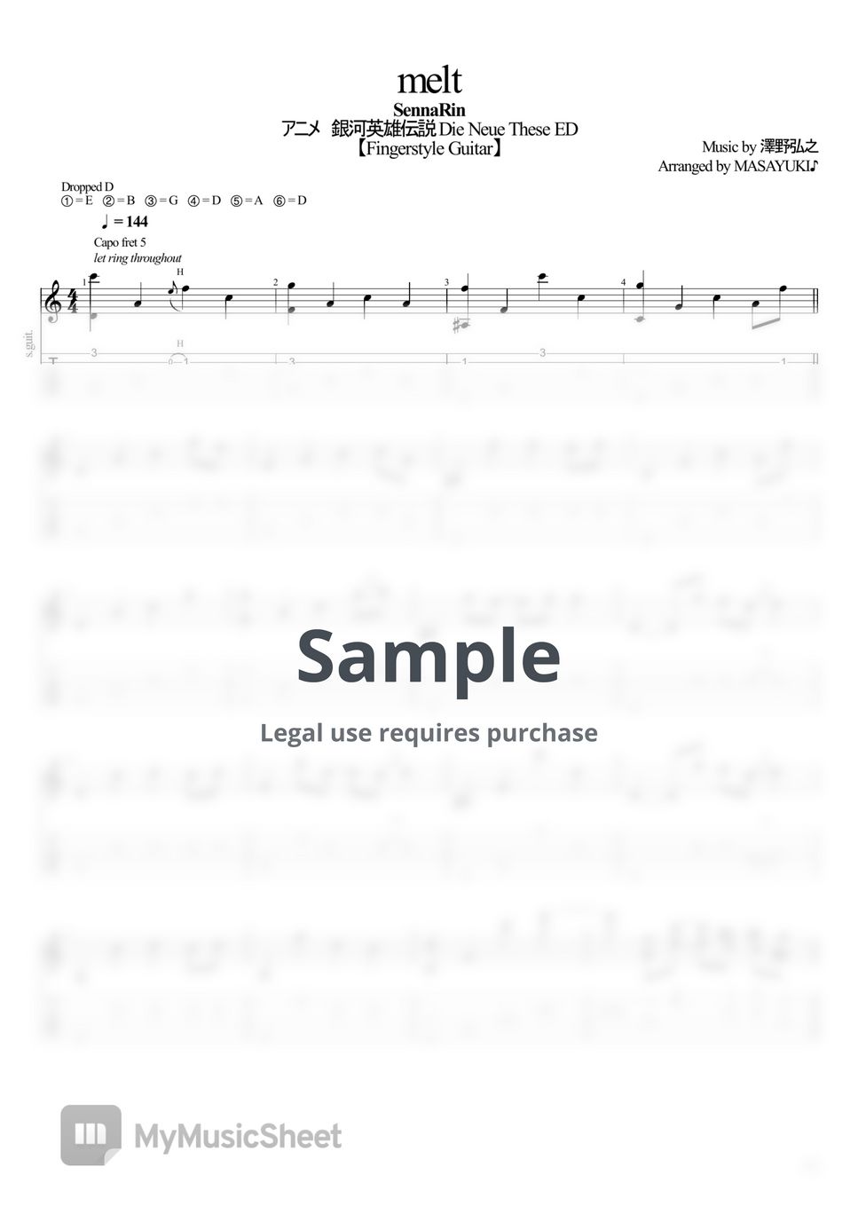 SennaRin - melt (アニメ 銀河英雄伝説 Die Neue These ED) Tab + pontuação de linha ...