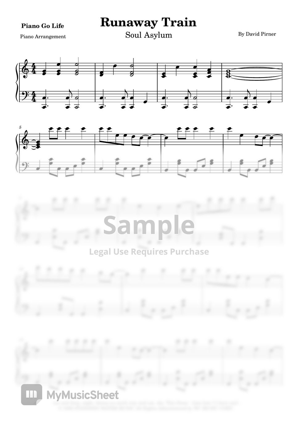 Soul Asylum - Runaway Train 악보 by Piano Go Life