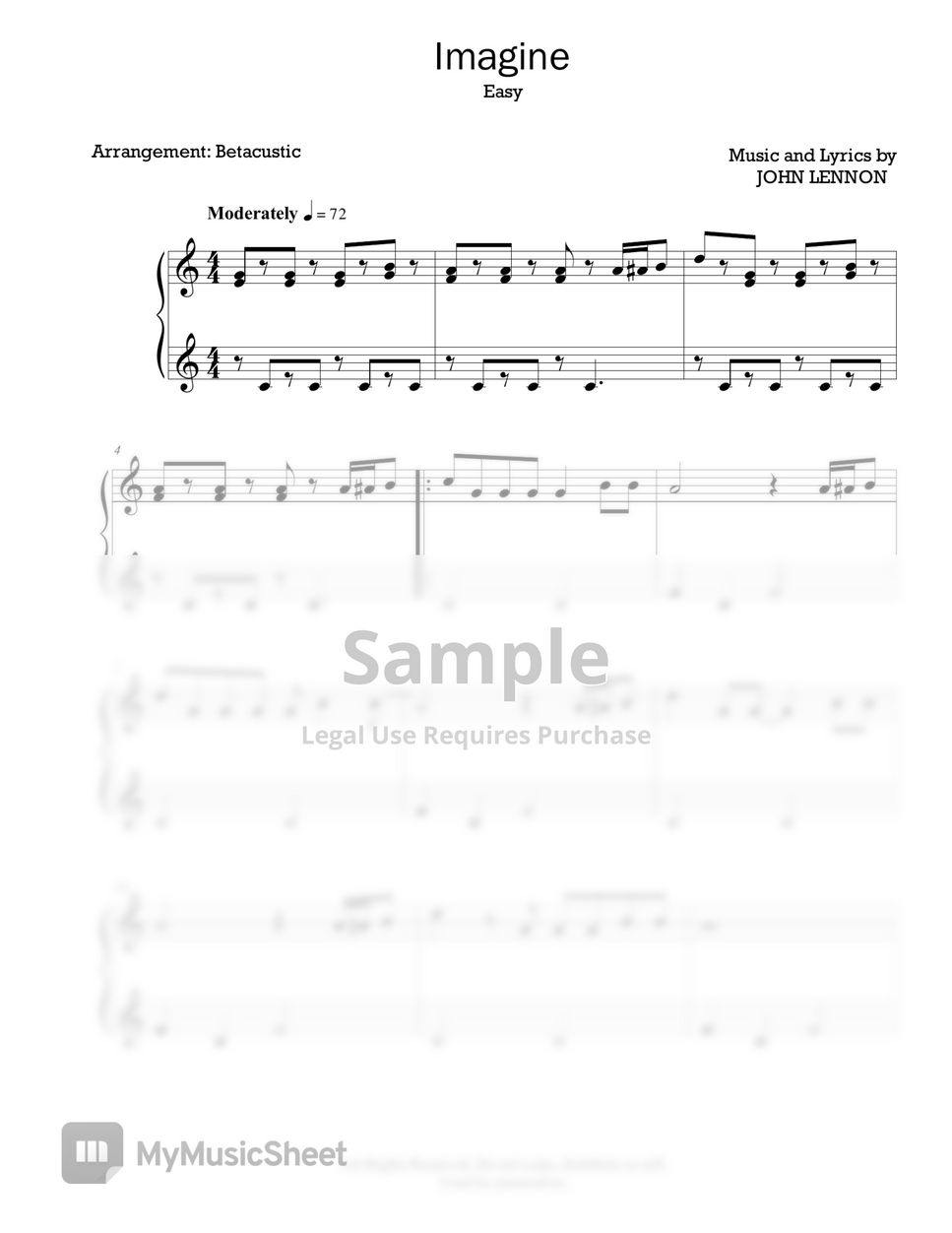 John Lennon - Imagine (Easy Piano) Partitur by Betacustic