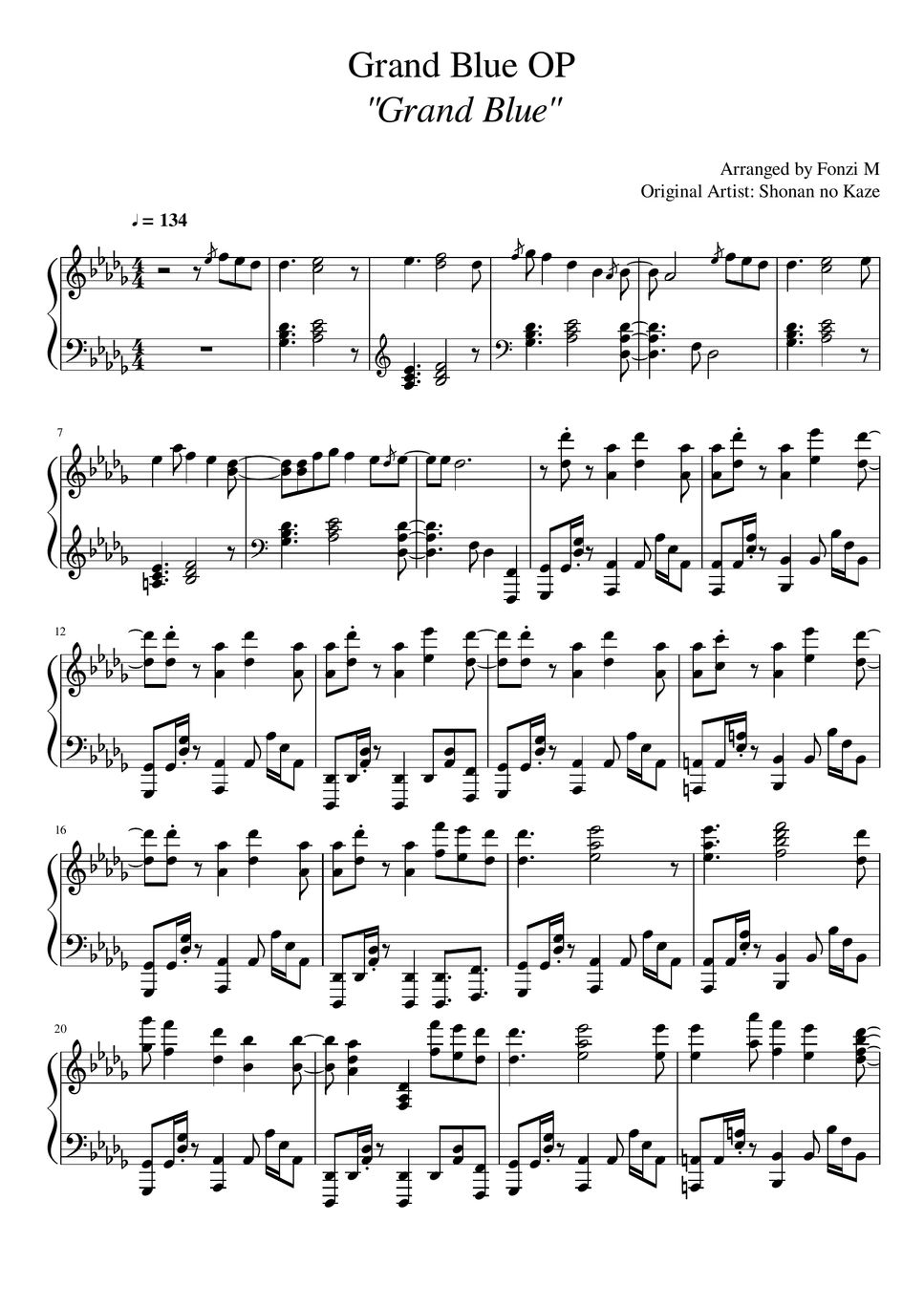 Shonan no Kaze - Grand Blue OP - “Grand Blue" 악보 by Fonzi M