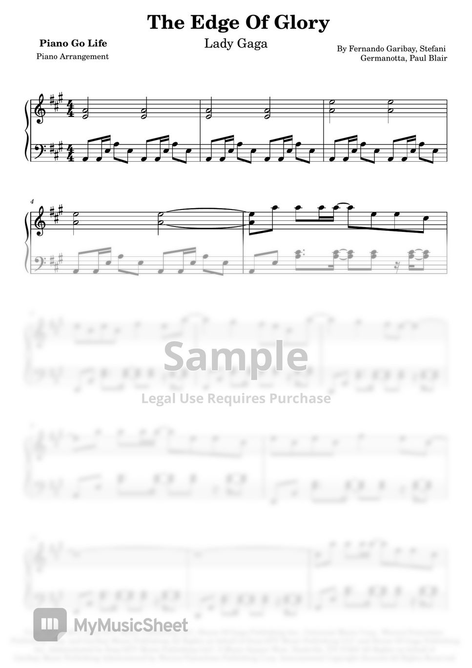 Lady Gaga - The Edge Of Glory 楽譜 by Piano Go Life