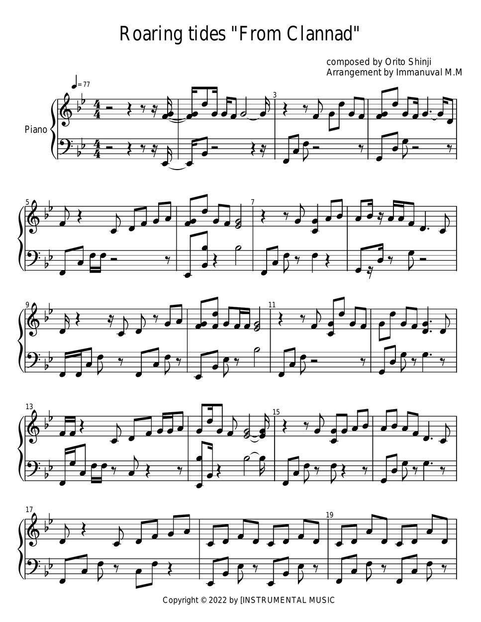 Orito Shinji - Roaring Tides (Clannad OST) Partition musicale by ...