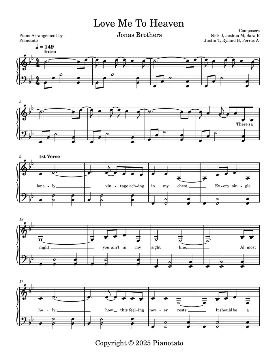 Jonas Brothers - Love Me To Heaven Piano Sheet Music PDF | Pianotato ...