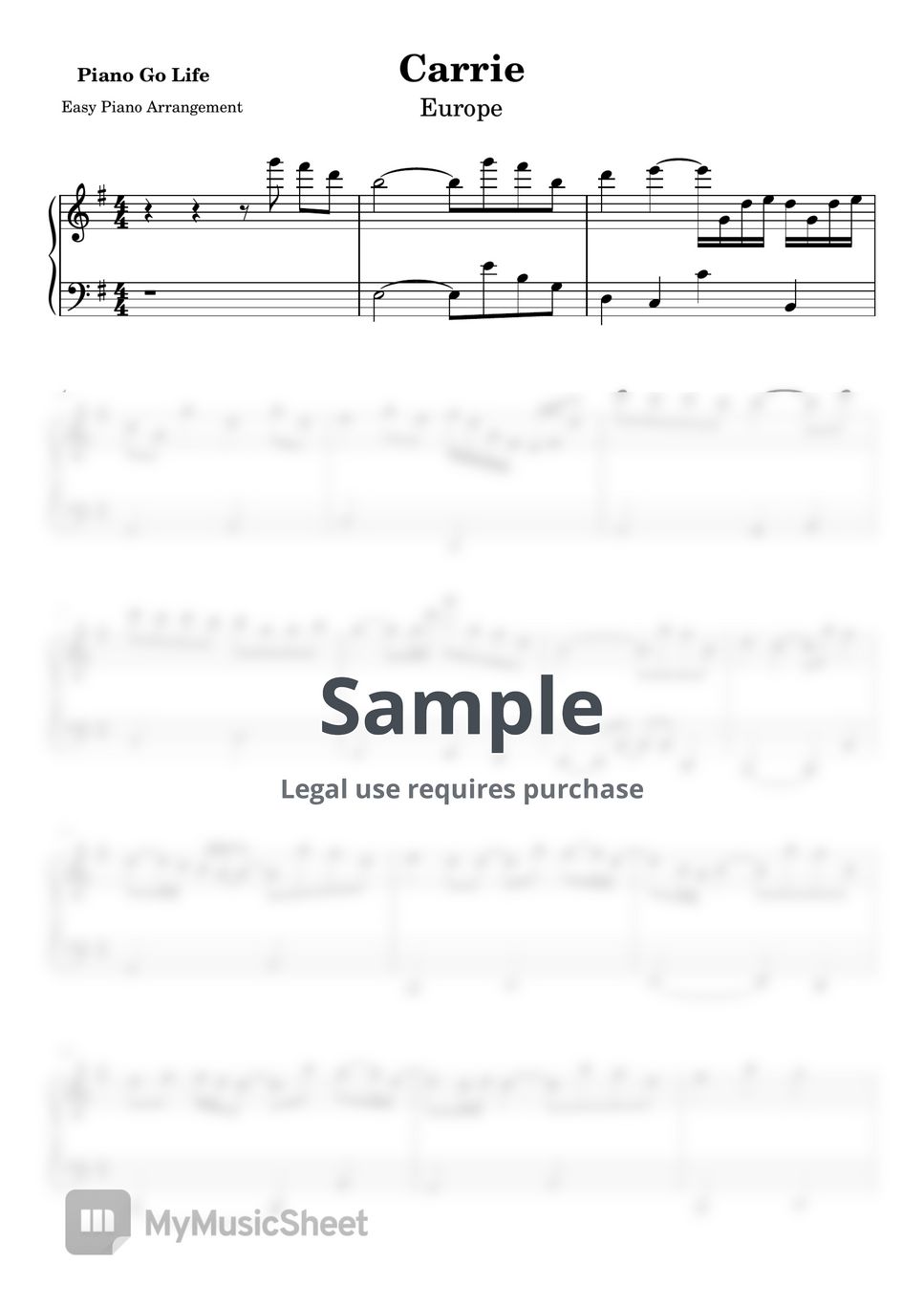 Europe - Carrie (EASY) Partition by Piano Go Life