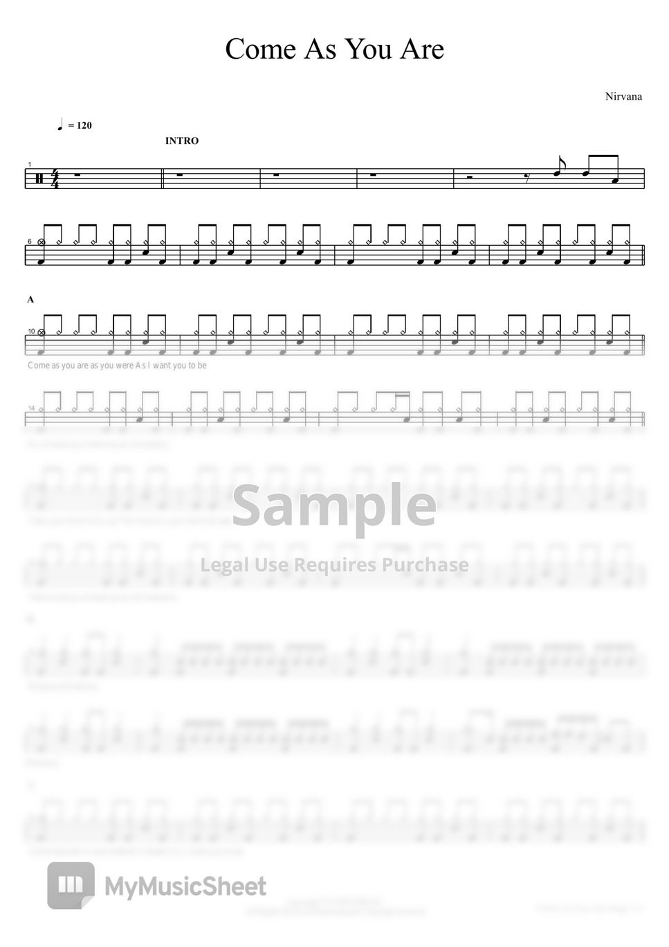Nirvana - Come As You Are Sheet Music by COPYDRUM