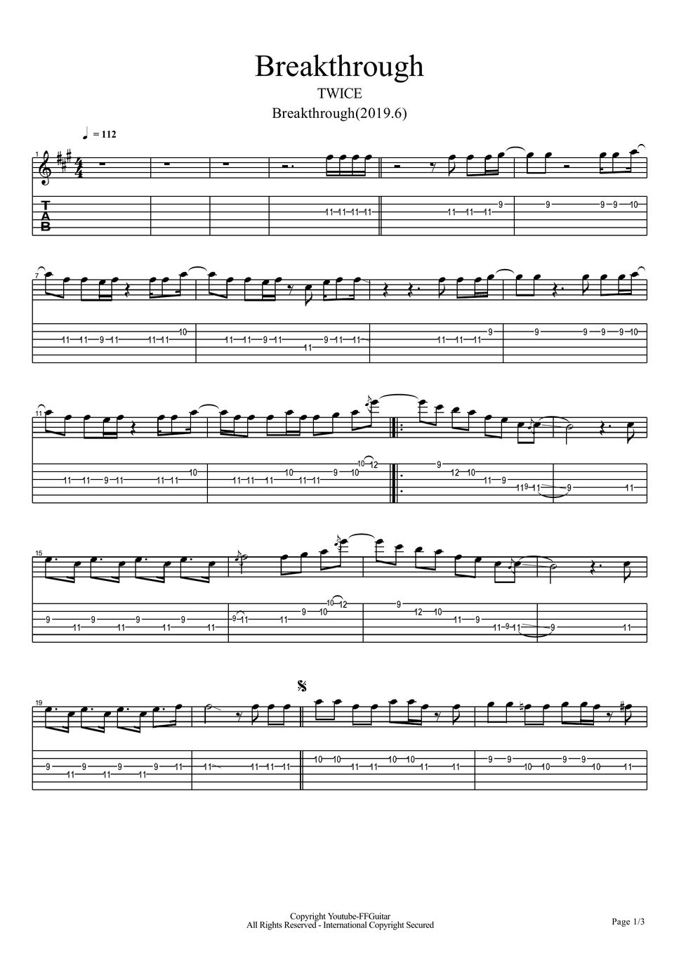 TWICE - Breakthrough Guitar cover TAB