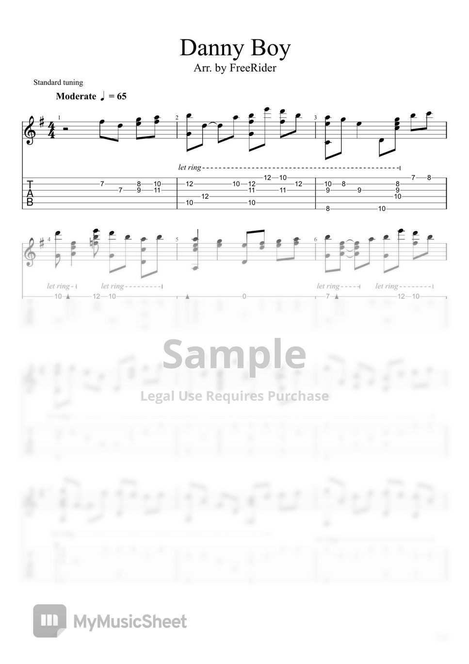 Danny Boy (fingerstyle guitar 핑거스타일 기타) Sheets by FreeRider