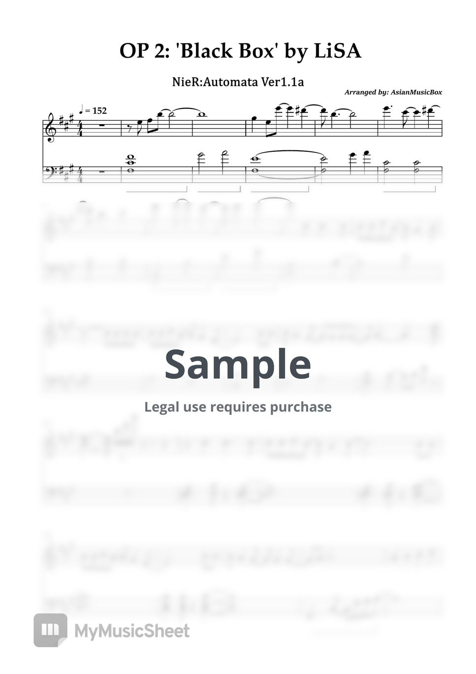NieR:Automata Ver1.1a / LiSA - OP2: 'Black Box' (Sheet, MIDI ...