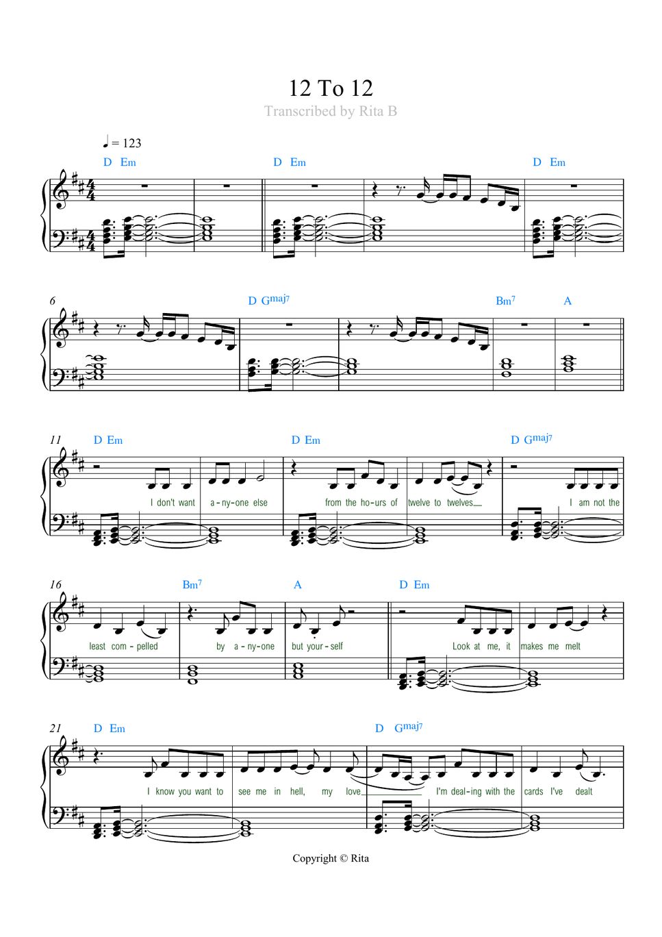 sombr - 12 To 12 (lyrics/chords) 악보 by Rita B
