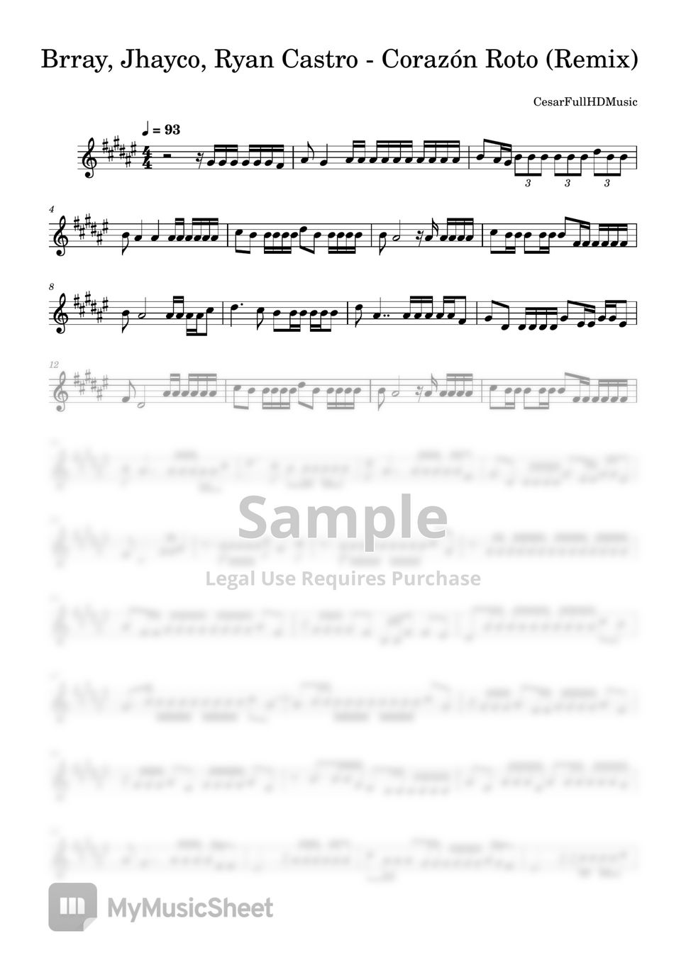 Brray, Jhayco, Ryan Castro - Corazón Roto (Remix) Sheet Music