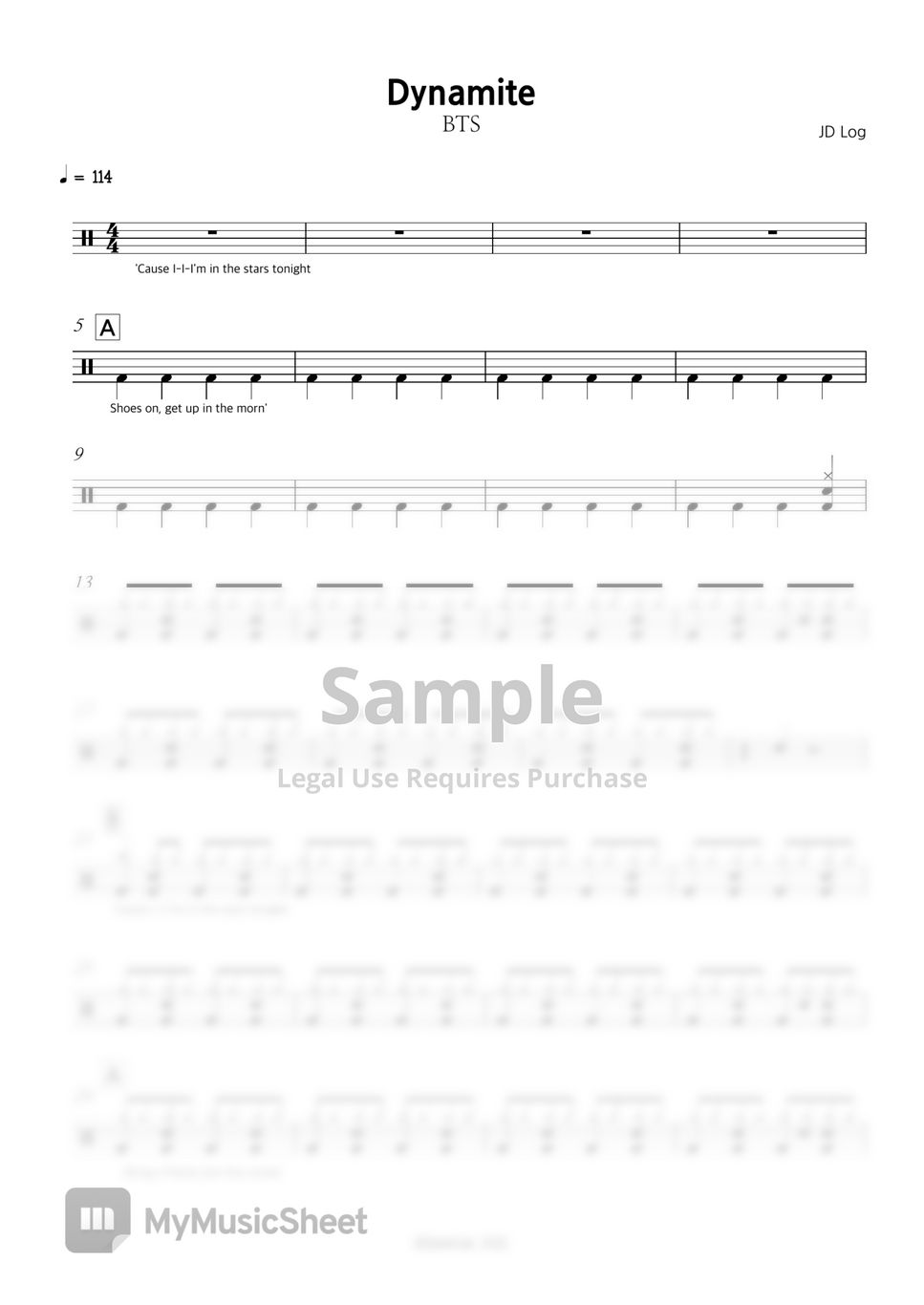 BTS - Dynamite (Easy) 악보 by DrumCore