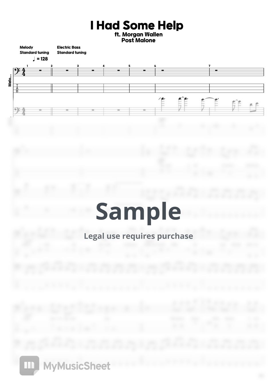 Post Malone - I Had Some Help ft. Morgan Wallen (+Melody) Tab + 단선 악보 ...