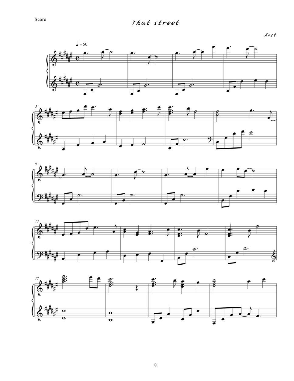 Aost - That street (자작곡/BGM/Healing) Sheets