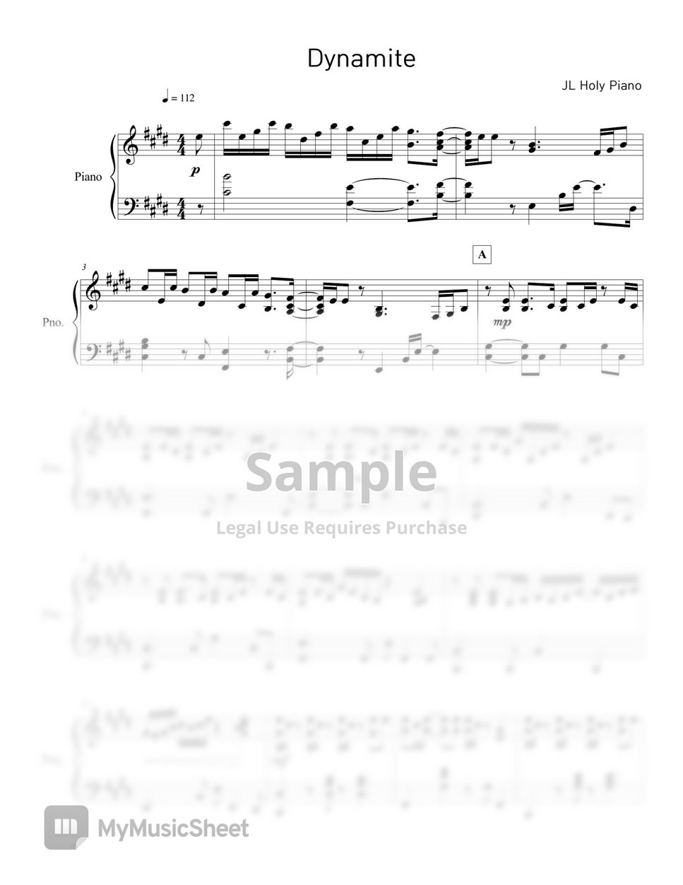 Bts - Dynamite Sheet Music by JL Holy Piano