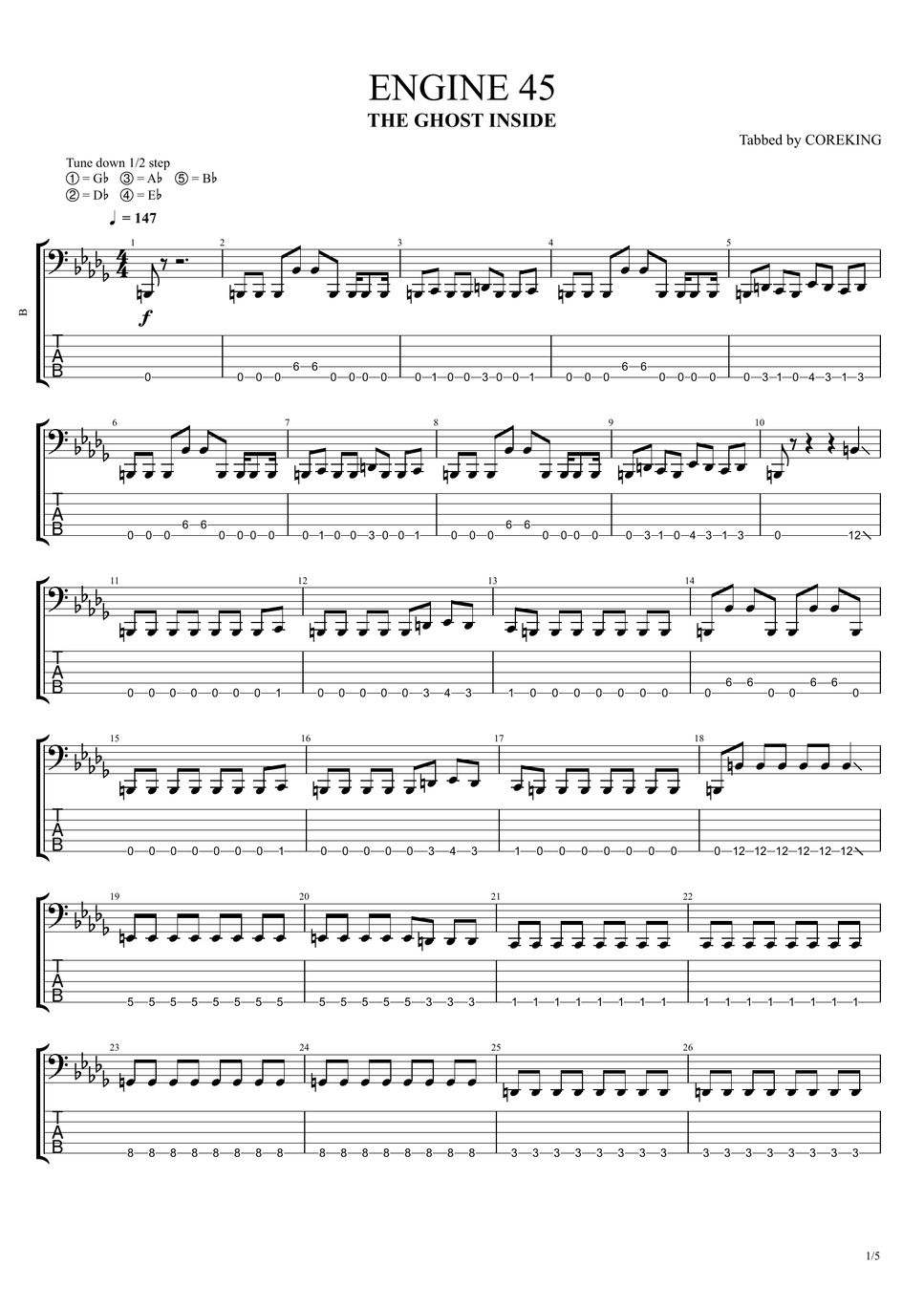 The Ghost Inside - Engine 45 (Bass Tab) TAB by COREKING