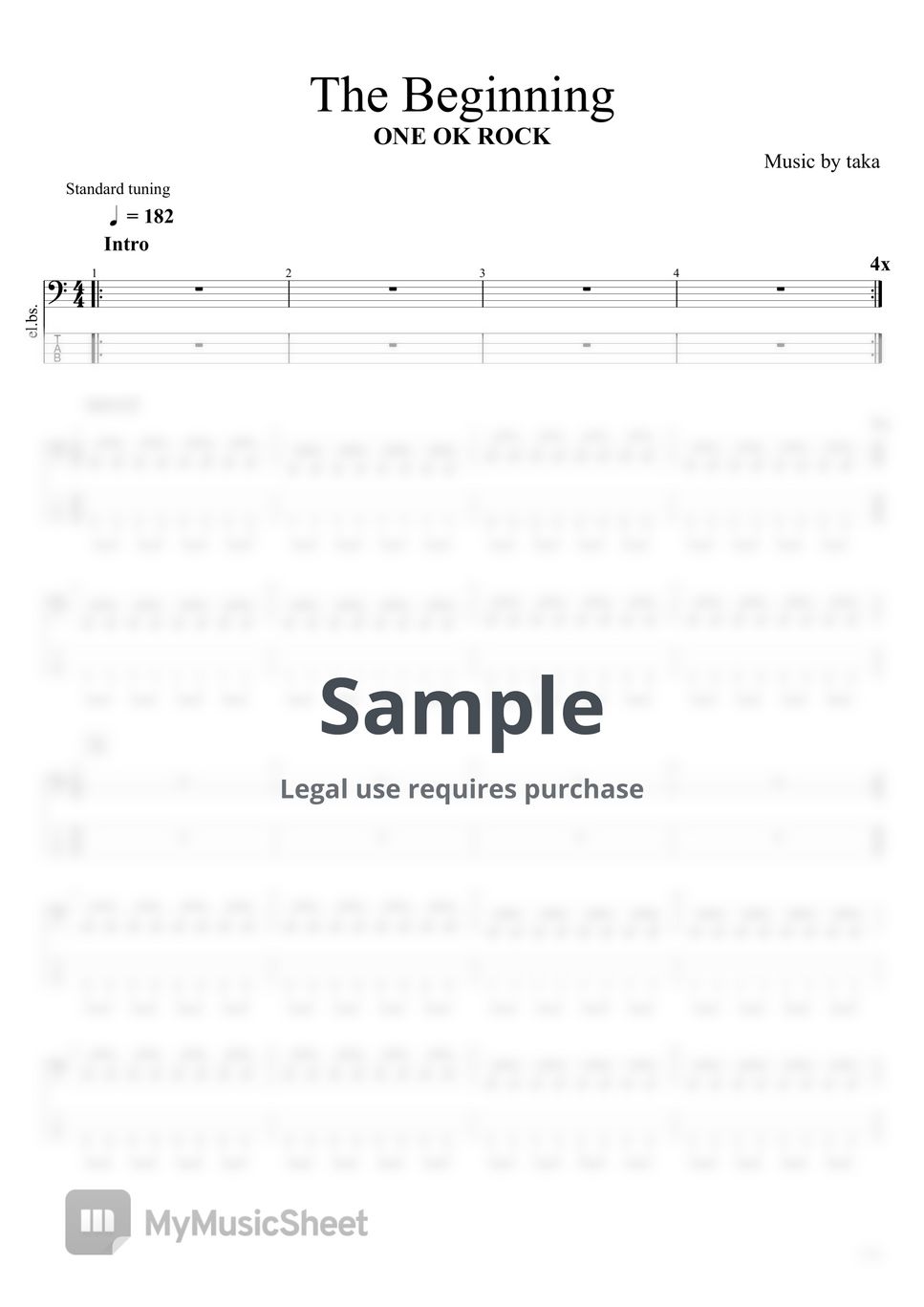 ONE OK ROCK - The Beginning (BASS TAB) Sheets by tabスコア