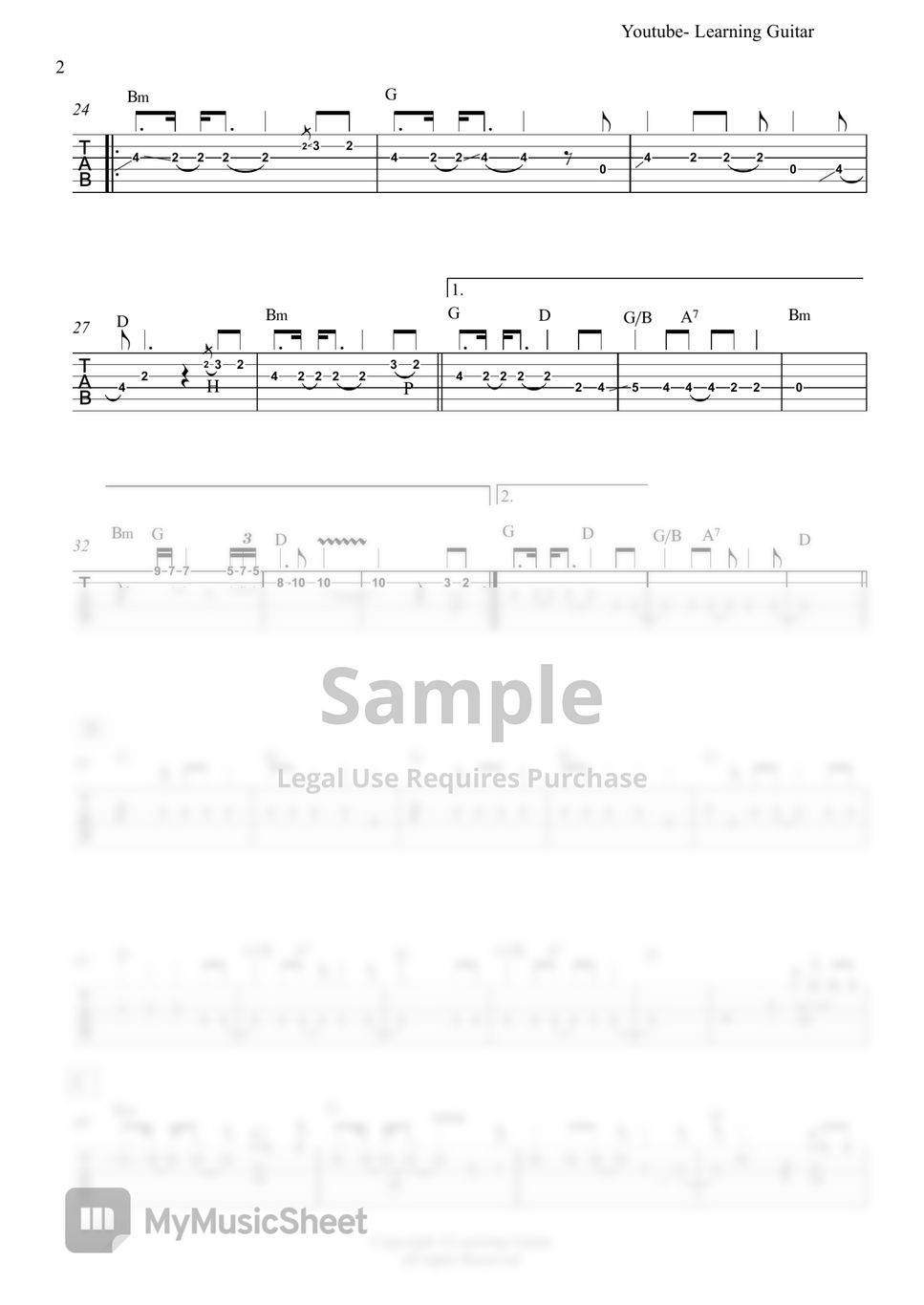 Sting - Fields of Gold (Melody TAB) Sheets by Learning Guitar