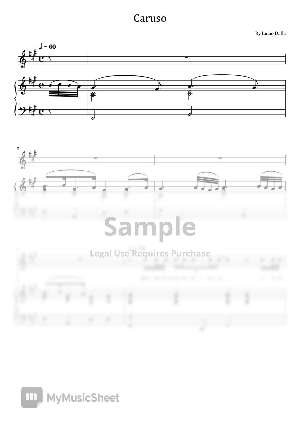 Lucio Dalla - Caruso (For Piano and Vocals With Lyric) Sheet Music by poon