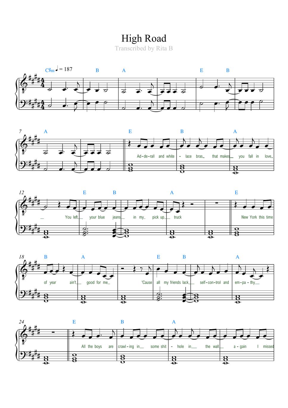 Zach Bryan - High Road (Easy version with lyrics and chords) Sheet ...