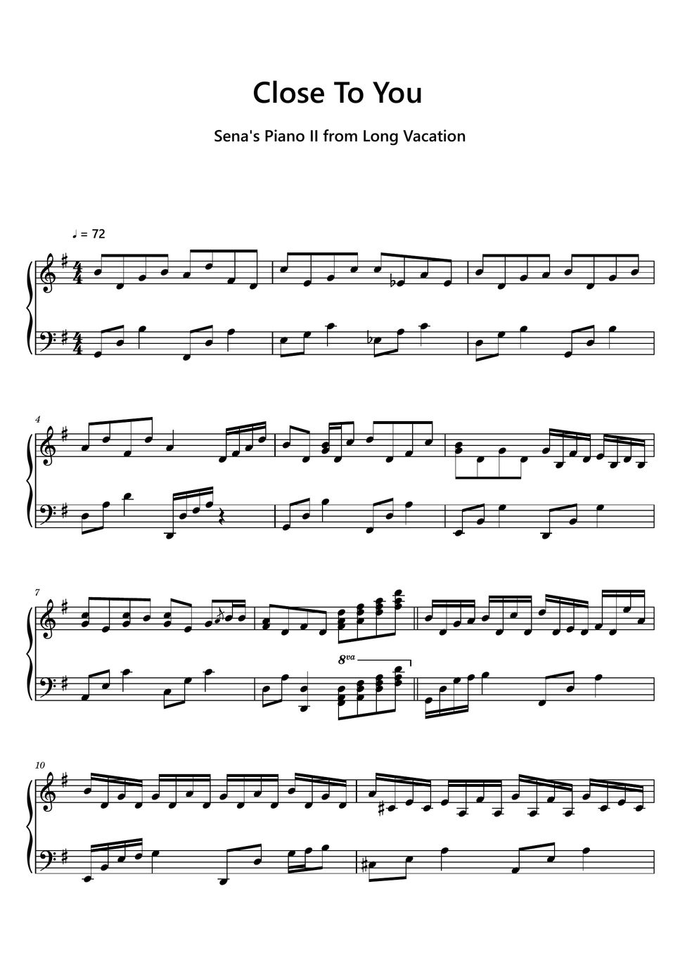 CAGNET - Close to You (Sena's Piano II from Long Vacation) (Sheet Music ...