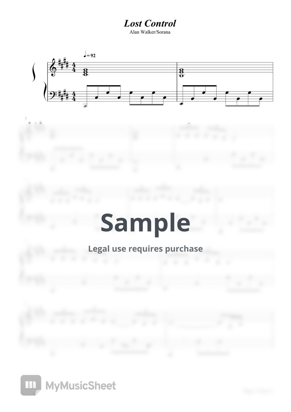 Alan Walker - Lost Control (Alan Walker和Sorana) Sheet Music by Yilun